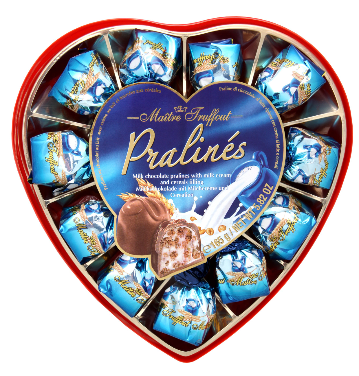 Maitre Truffout Pralinen Milchschokolade Milchcreme & Cerealien Herz 165g