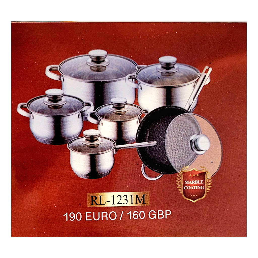 12 teiliges INOX Topf-Pfannen Set mit Glasdeckel Royalty-Line