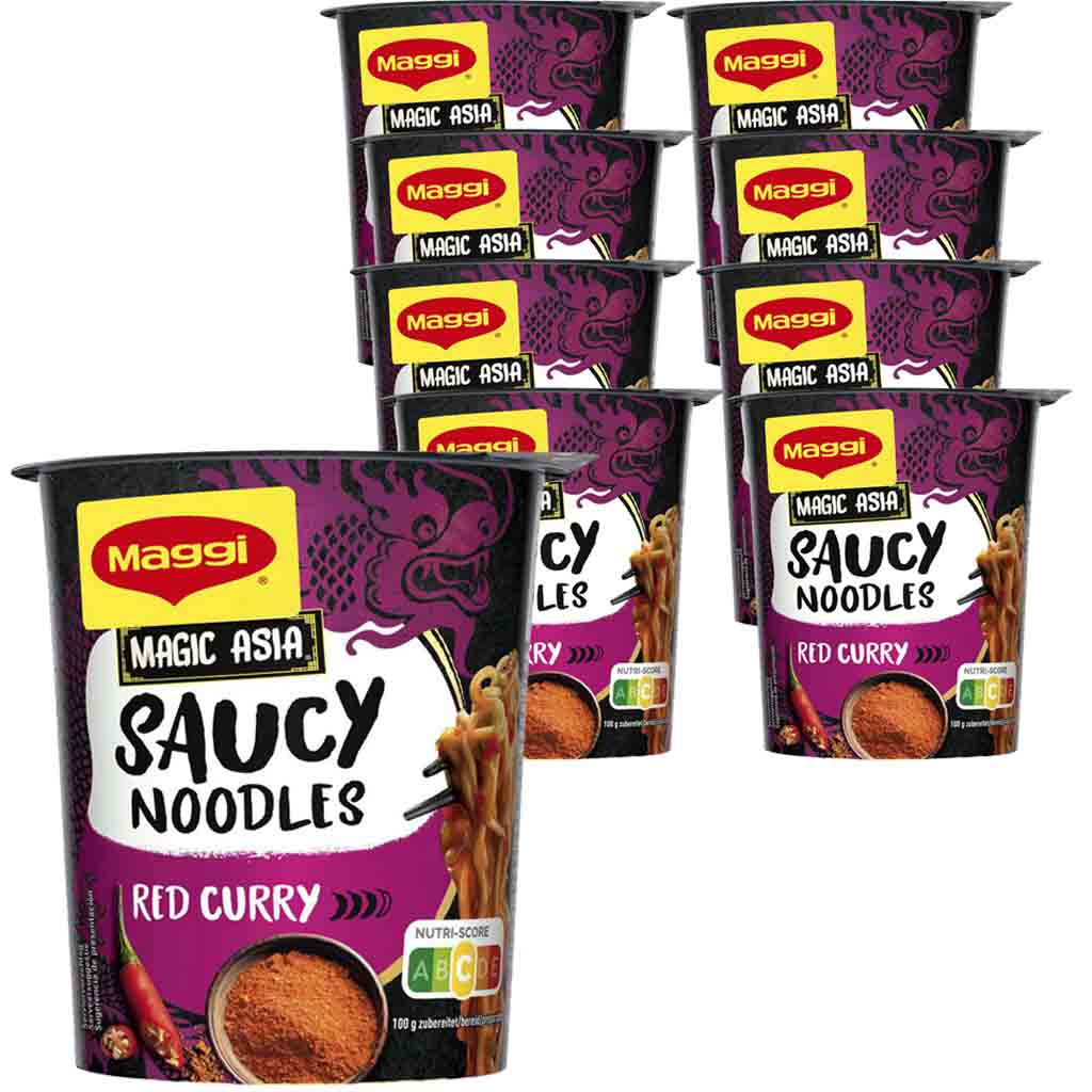 8x Maggi Magic Asia Saucy Noodles Red Curry á 75g=600g