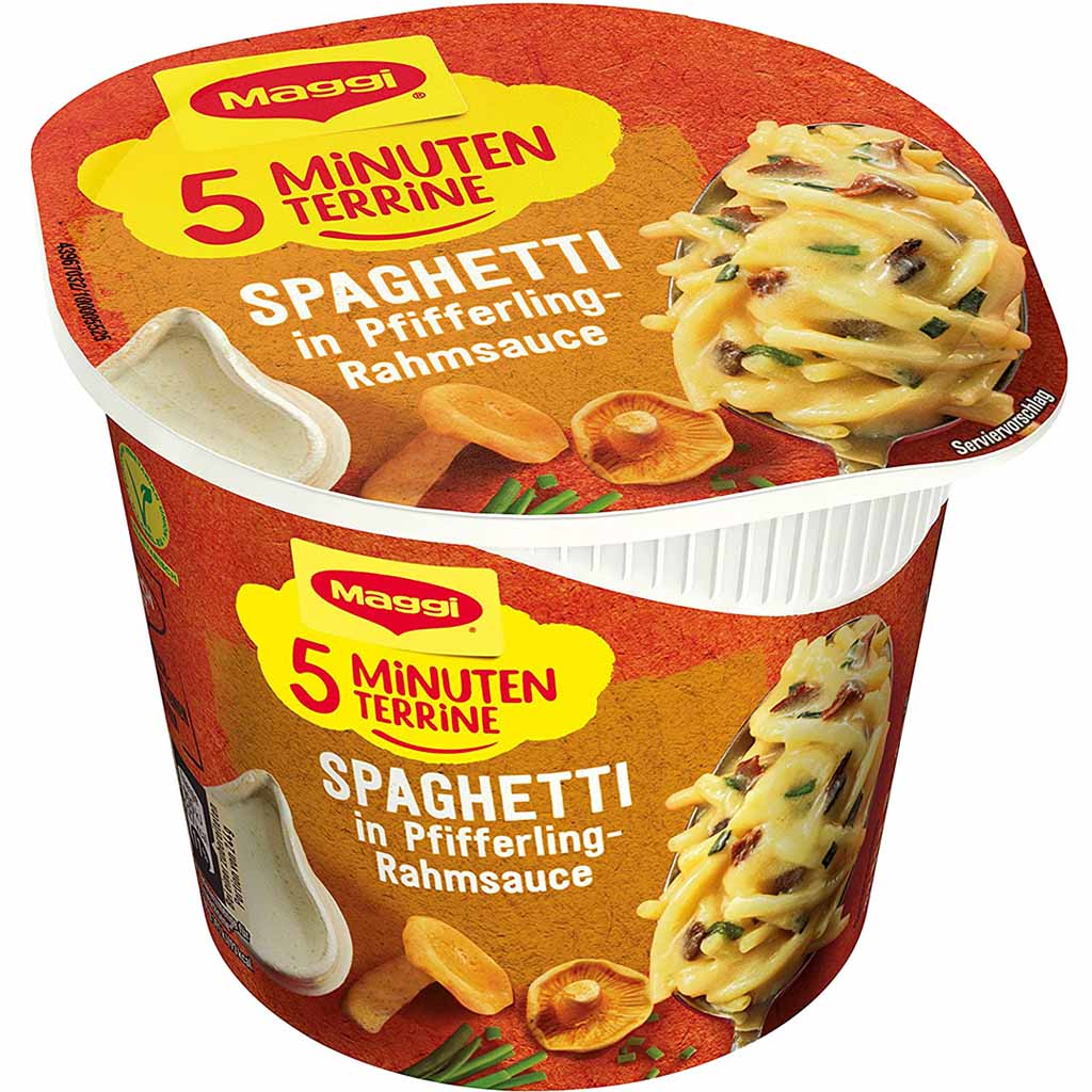 8x Maggi 5 Minuten Terrine Spaghetti in Pfifferling Rahm Sauce á 54=432g